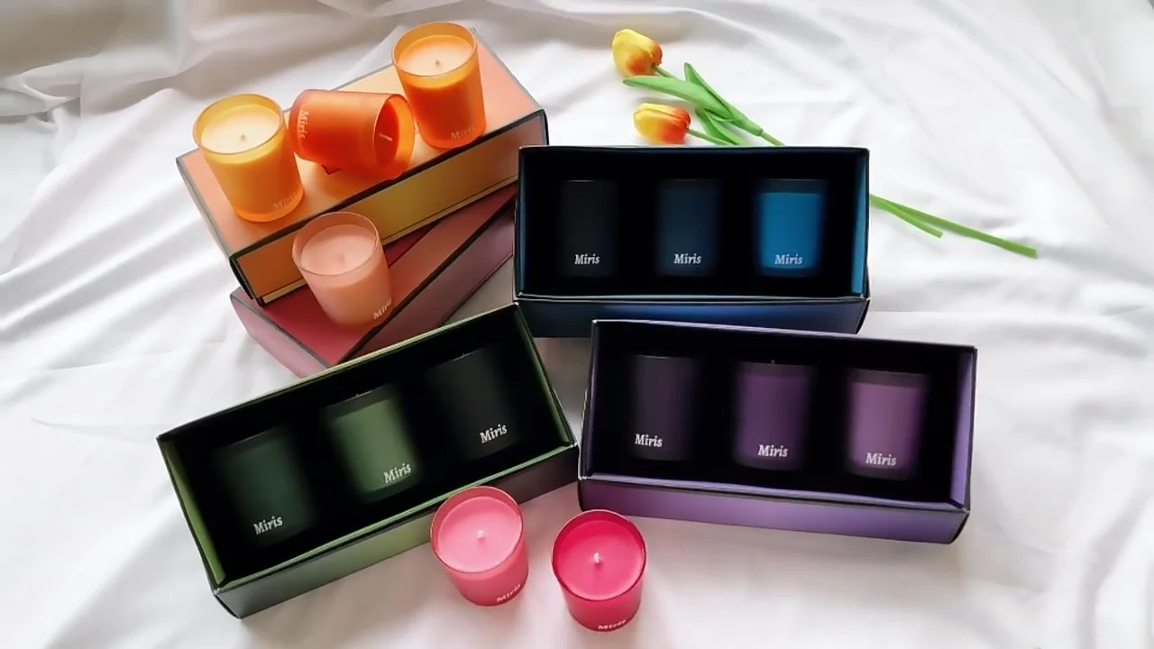 Wholesale Luxury Box Set Aromatic Custom Scented Aqua Blue Candle Set ...