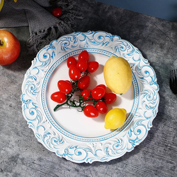 Hot Selling Presentation Plate Chargers Celadon Flower Pattern Plastic ...