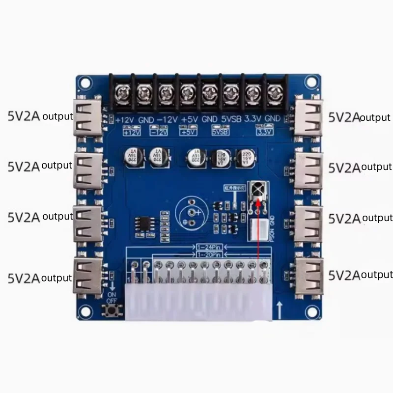 24 Pins Atx Power Supply Breakout Board Module Adapter Power Connector ...