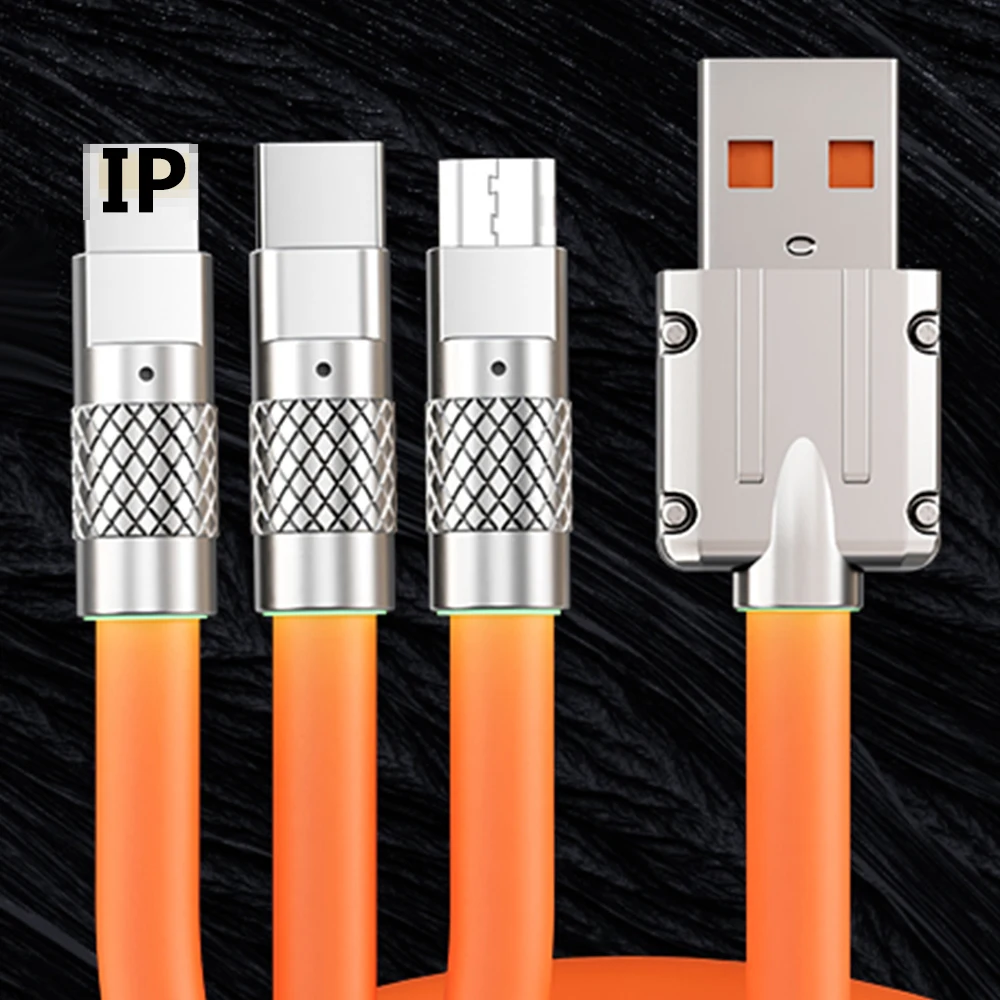 120w 6a Super Fast 3 In 1 Pd Type C Micro Fast Charging Cord Zinc Alloy ...