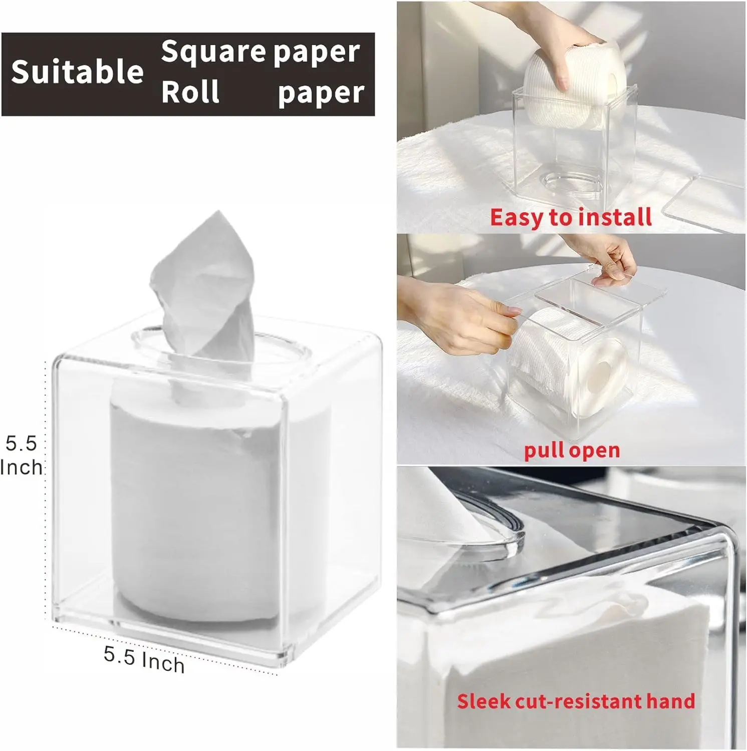 Clear Plastic Square Facial Tissue Dispenser Box - Sandes