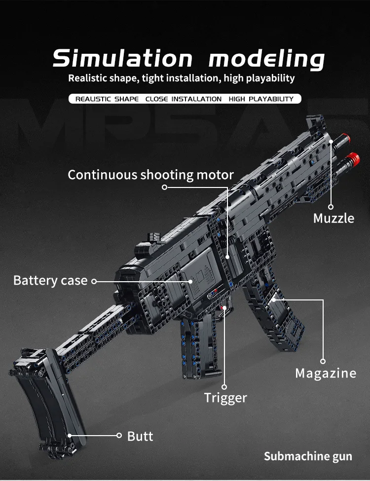 1013pcs Mp5 Submachine Gun Children's Educational Building Blocks Toys ...