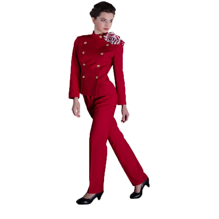 Oem Dames Sexy Stewardess Uniform Rood Stewardess Kostuum Uniform Met