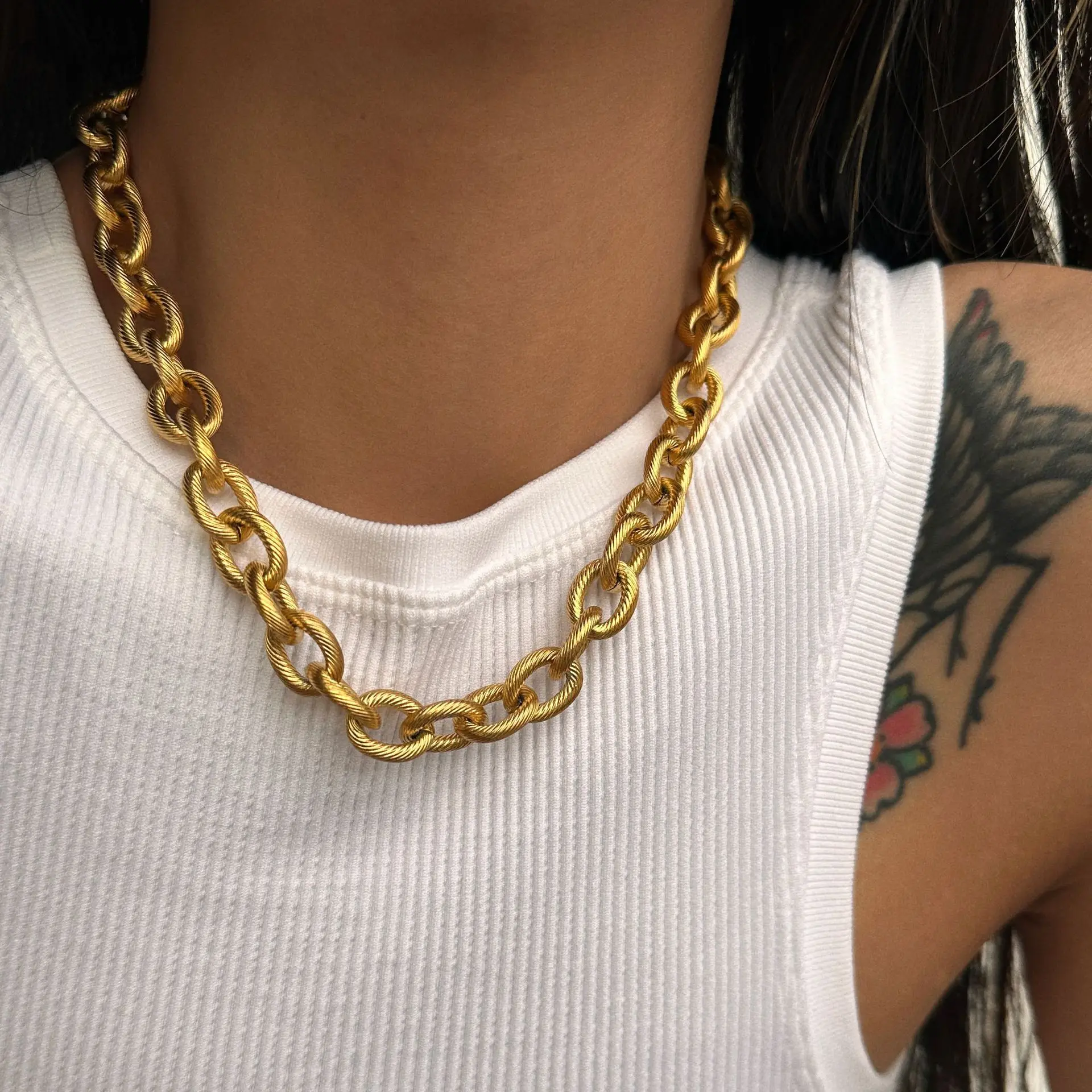 Hip Hop 18k Gold Plated Rope Link Chain Chunky Bracelet Waterproof ...