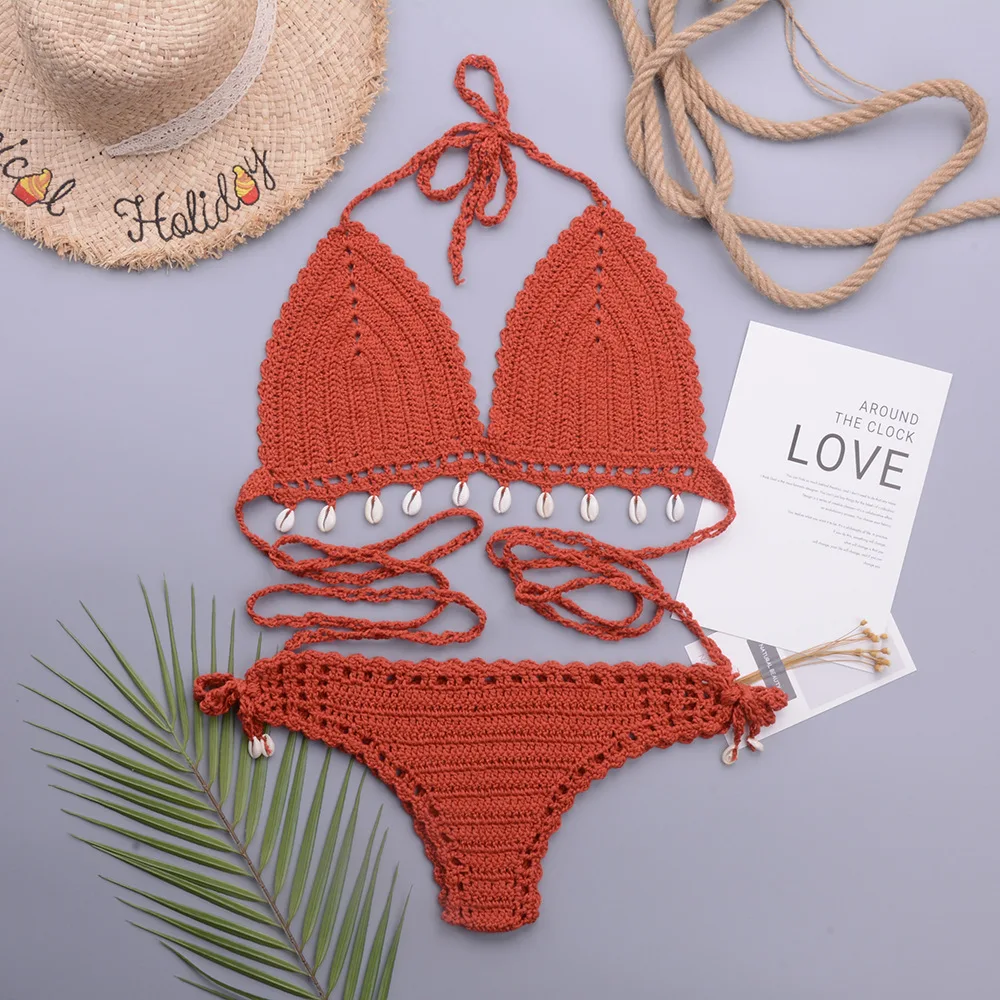Custom Tassel Two Pieces Set Beachwear Set Knitted Skirt Bikini Women ...