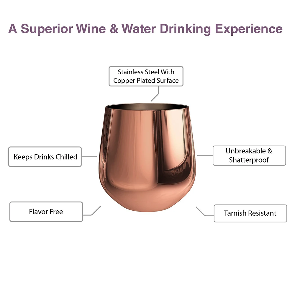 Unique Vertical Design Unbreakable 12 oz Stainless Steel Stemless Wine ...