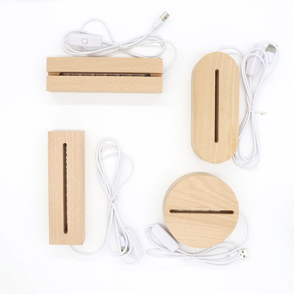 Beech Rectangular Oval Led Nightlight Base 7/3 Color Options Diy Wooden ...