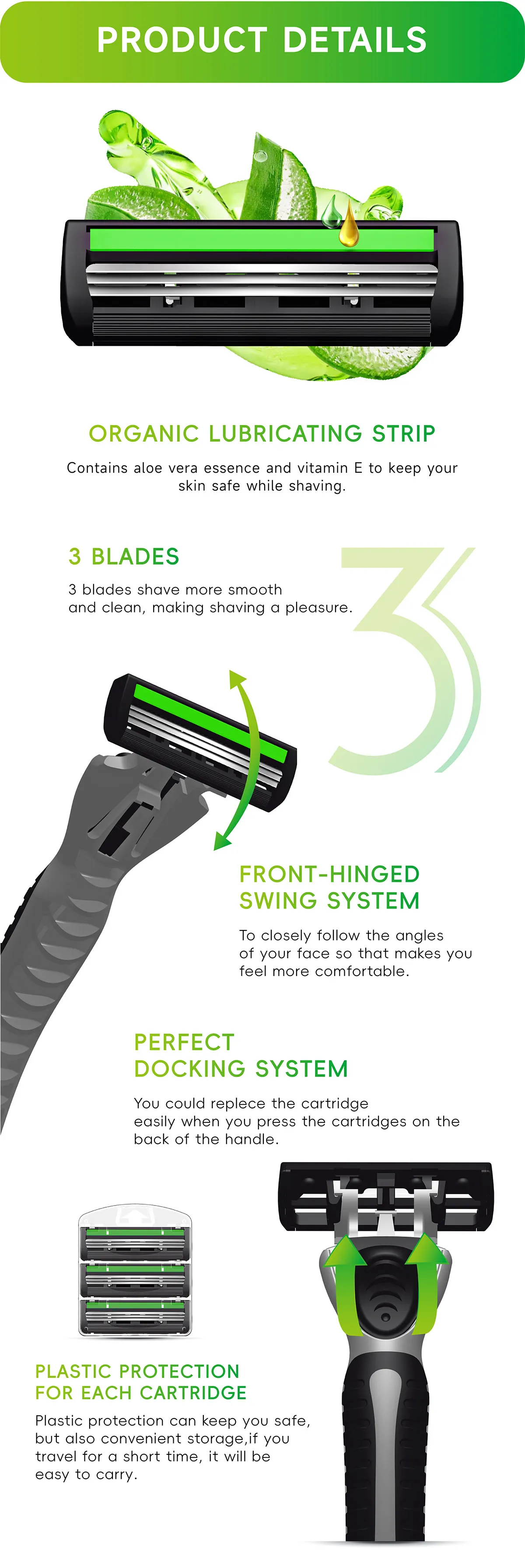 3 triple blade disposable system shaving men's razor 1 handle + 31 with ...