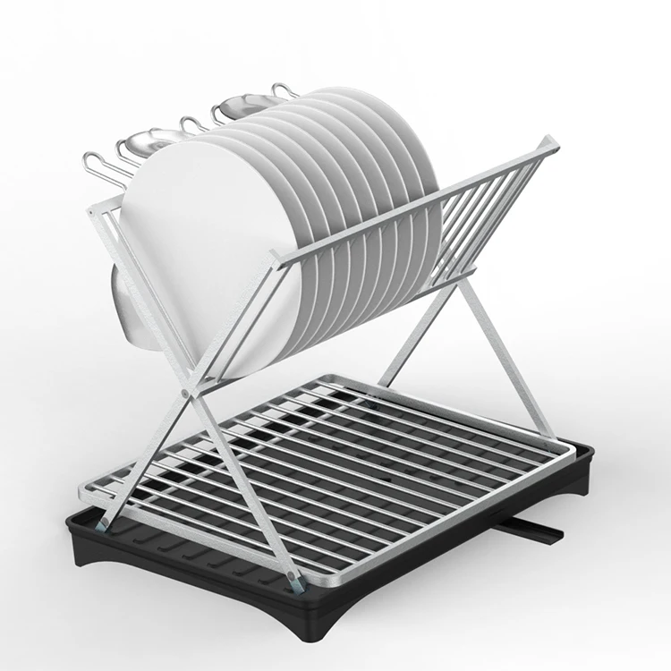 Countertop Collapsible Dish Drainer Rack 2 Tier Dish Drying Rack Plate ...
