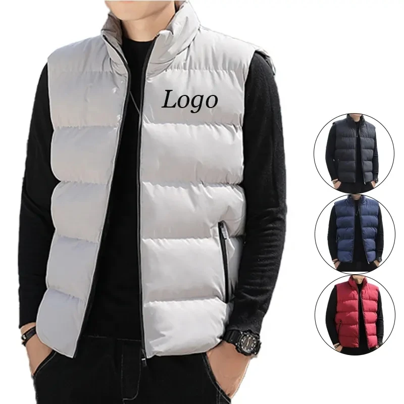 Custom logo Men's thickened soft vest Outdoor sports warm stand collar ...