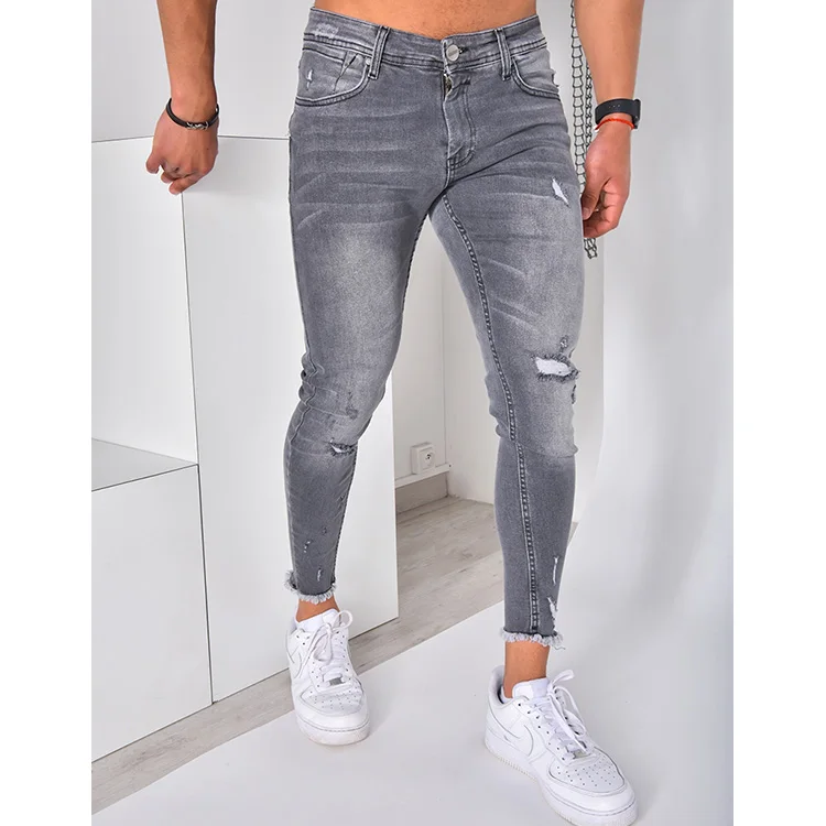 Shop Our New Men's Denim Pants - Light Grey Ripped Jeans