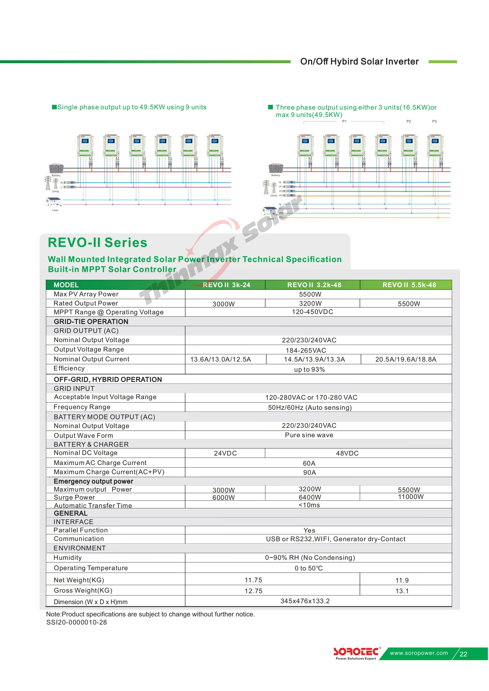 Sorotec Revo Ii 5.5k-48 5500w Single Three Phase Hybrid Energy Storage ...