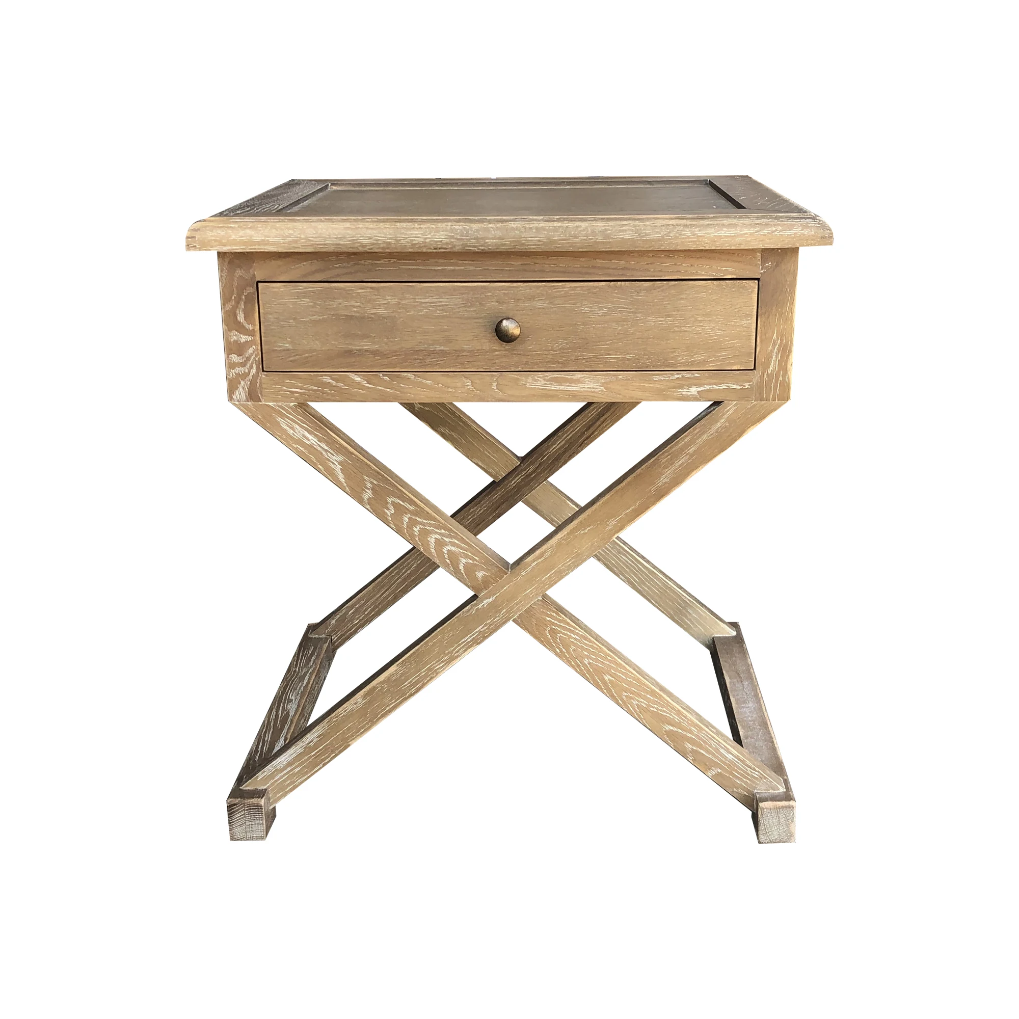 HL509-120 French Rustic Design Solid Oak Wood Bedside Table