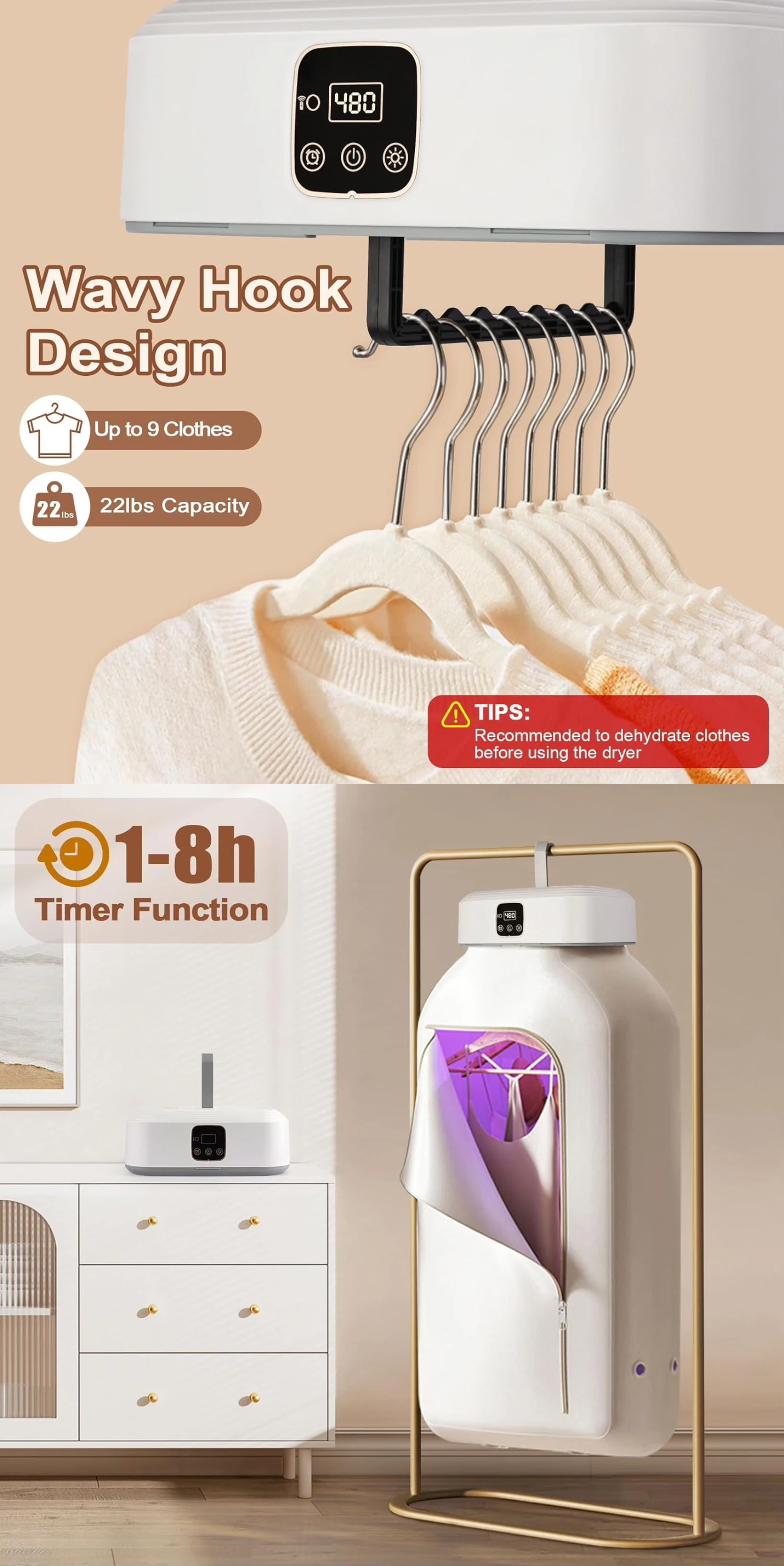 Portable Clothes Dryer Mini Laundry Dryers With Remote Small Compact ...