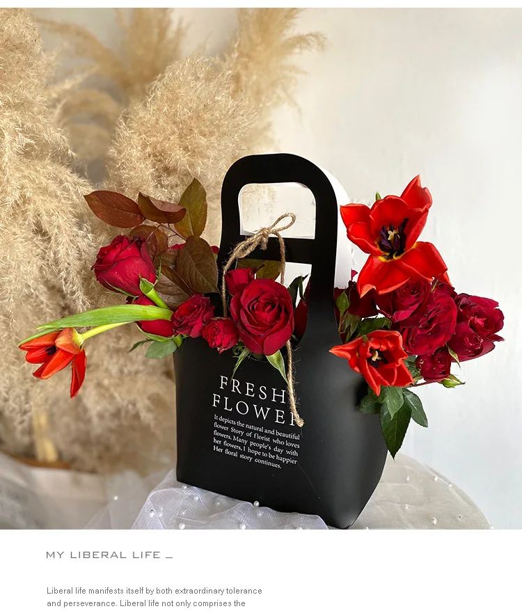 Kraft Paper Flowers Box Handbag Foldable Rose Florist Bouquet Gift ...