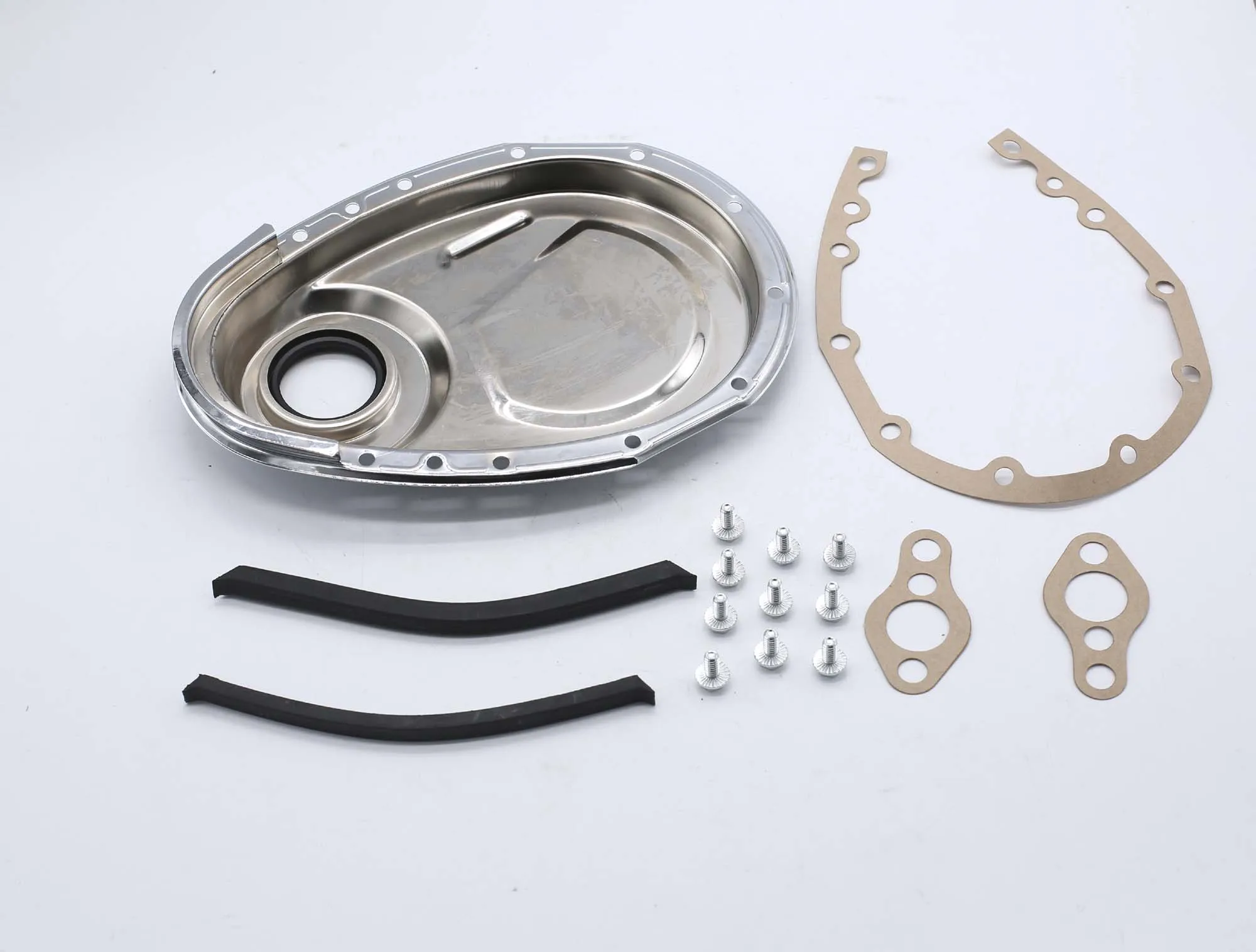 For Chrome SB Chevy Timing Chain Cover Kit 327 350 383 400 SBC Gasket ...