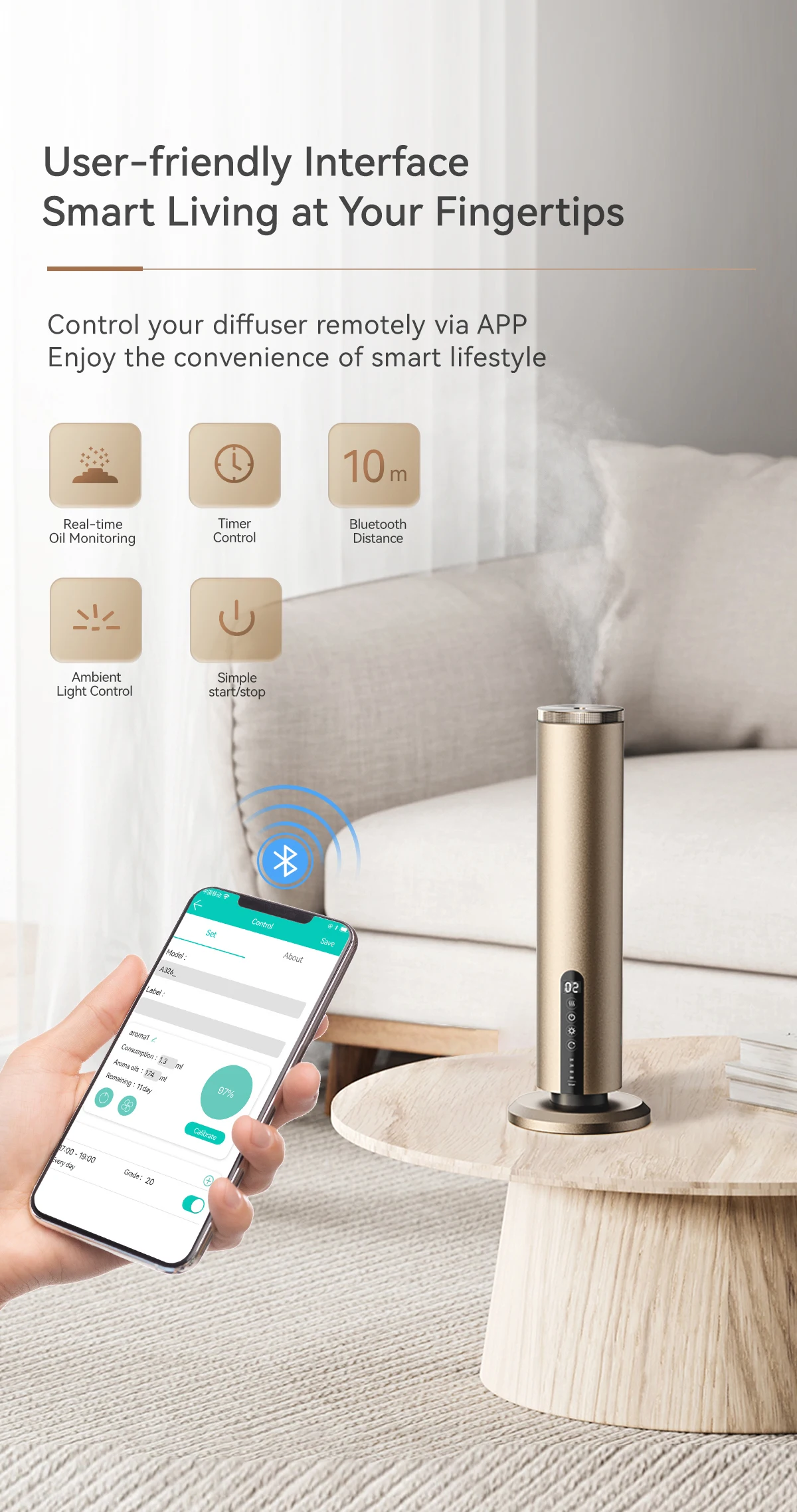 Scenta Rechargeable Wireless Tower Aroma Diffuser - Portable Essential ...