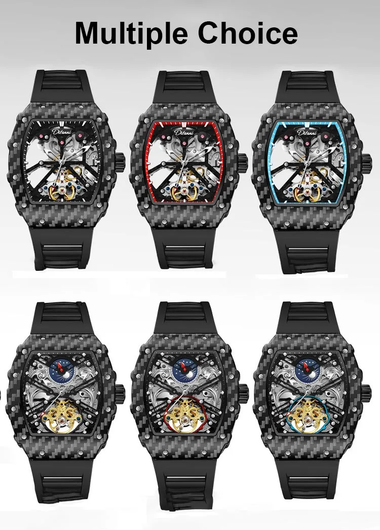 Custom OEM Luxury Carbon Fiber Style Men’s Tourbillon Mechanical Watch ...