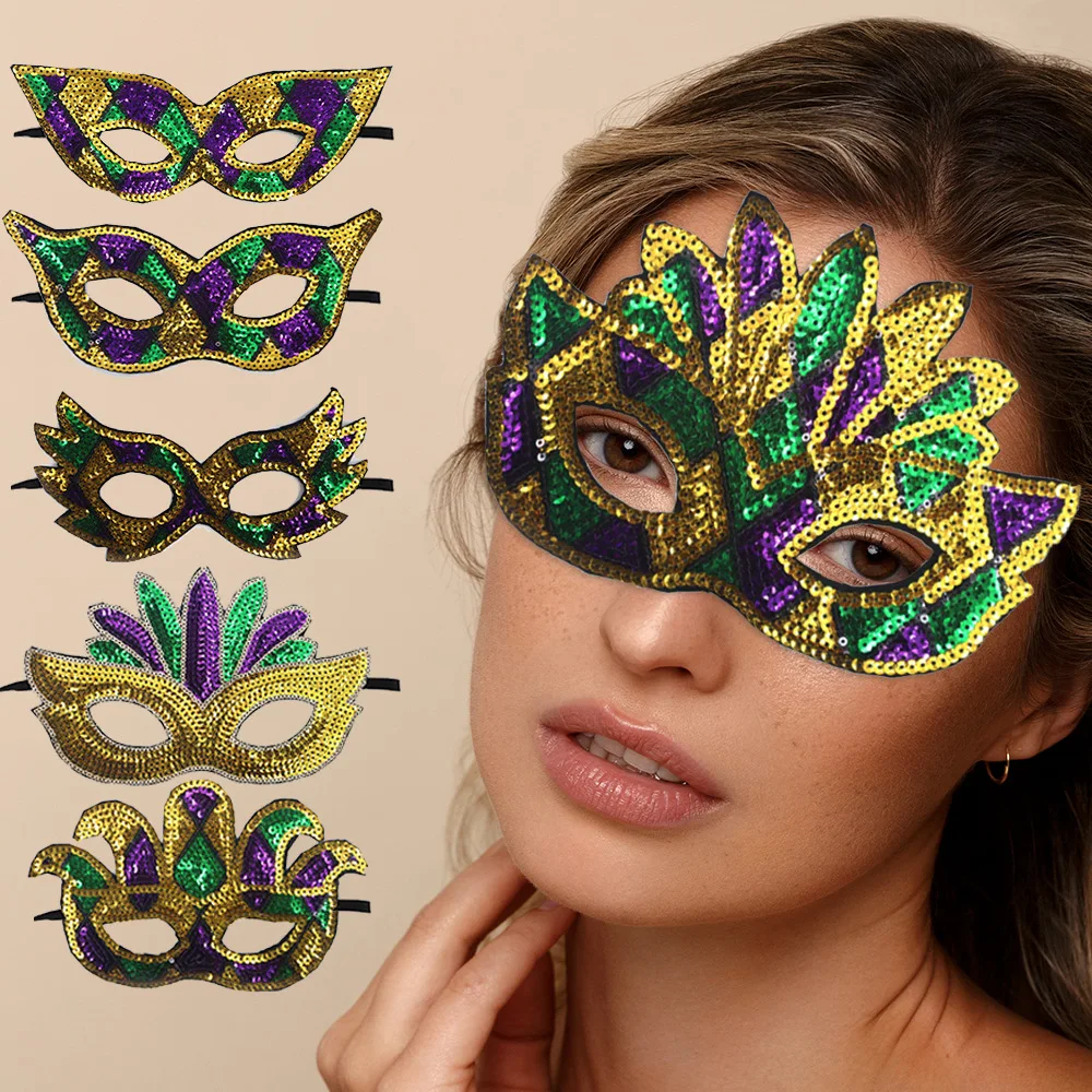 Sequined Venetian Party Ball Prom Masks - Mardi Gras Masquerade