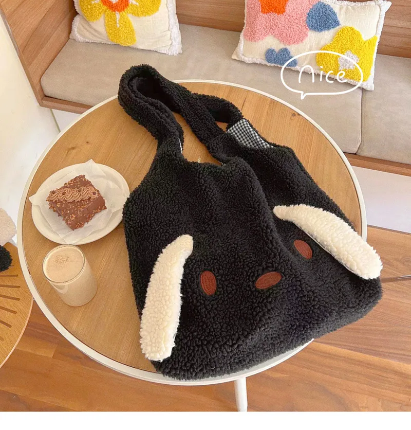 Big Ears Imitation Lamb Hair Shoulder Bag For Women New Soft Warm Plush ...