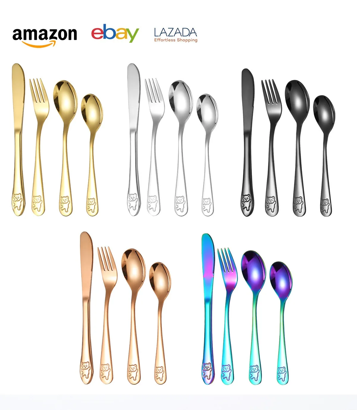 Cartoon Children Cutlery Set Cute Stainless Steel Flatware Knife Fork ...
