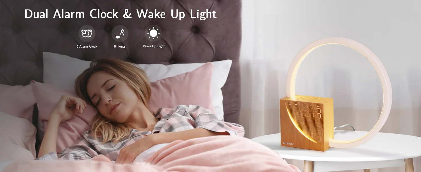 Touch Dimmer Bedside Lamp Natural White Noise Lamp Time Display With ...