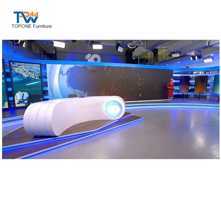 Customized White Arc Shape Broadcast Table for Radio TV