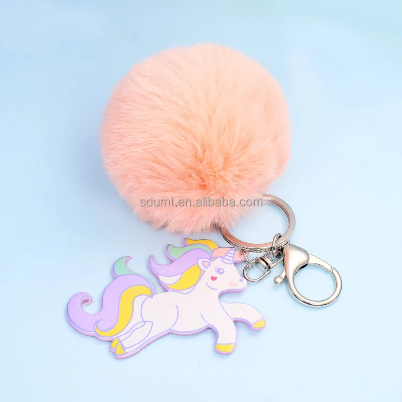 Wholesale Colorful Cute Unicorn Pom Pom Puffball Keychain Handbag Charm ...