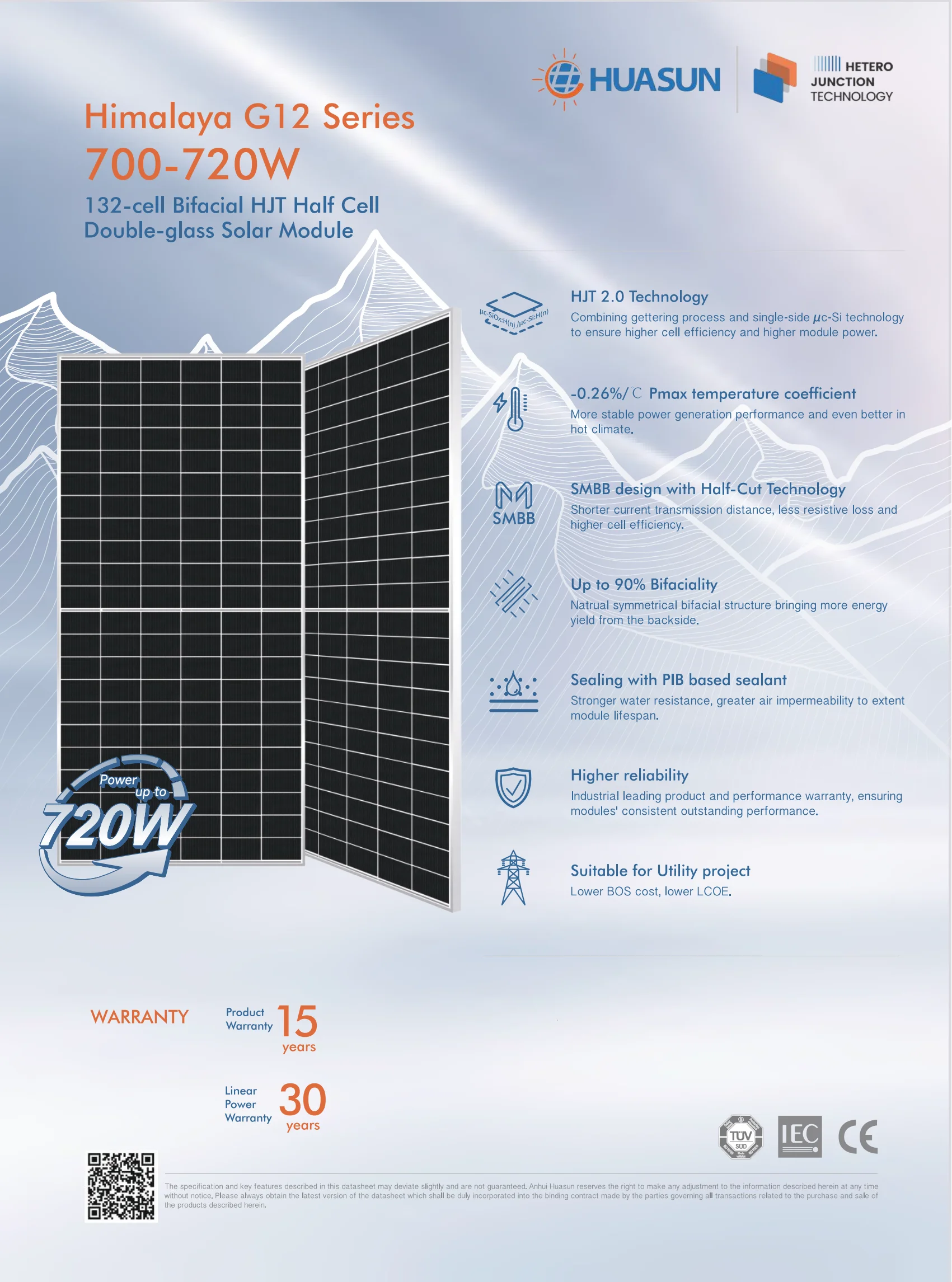 Huasun 700W-720W HJT Solar Panels - High Efficiency & Durability