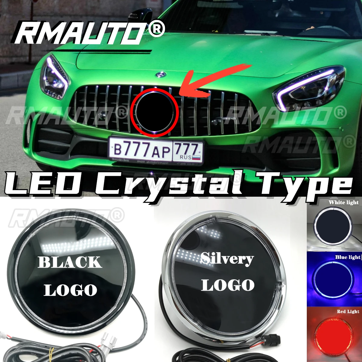 Led Crystal Type Car Front Logo Middle Emblem Grille Badge For Mercedes ...