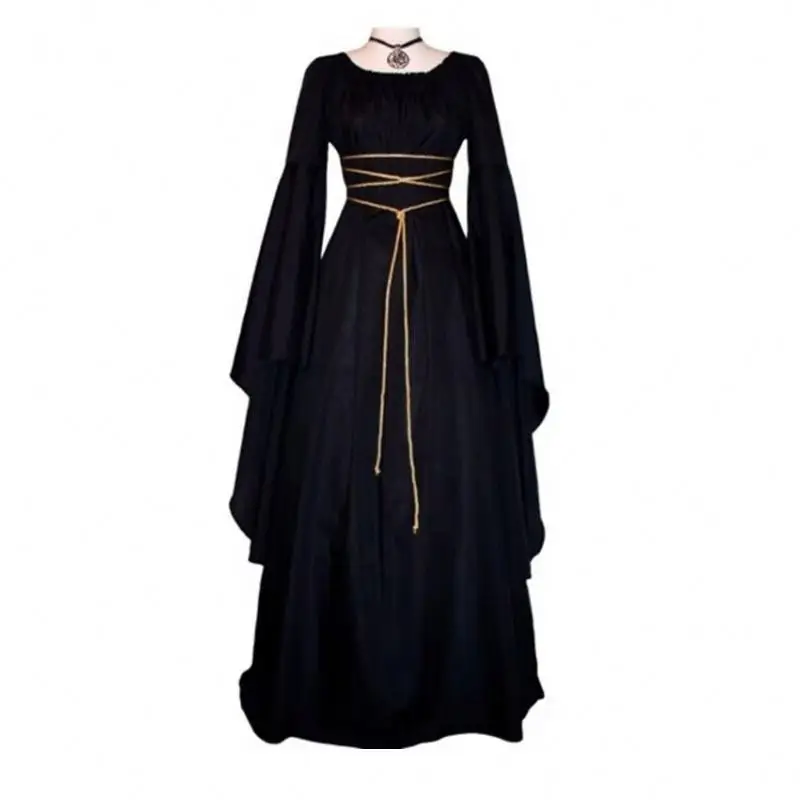 Medieval Gothic Dark Style Retro Cosplay Long-sleeved Elegant Dress ...