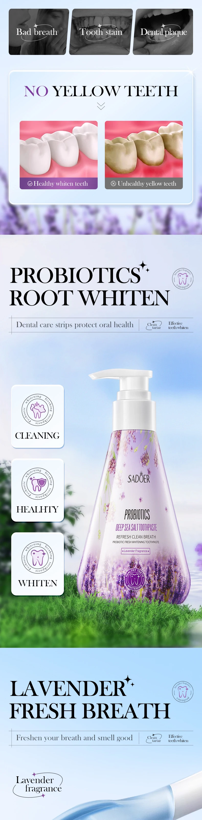 Sadoer 24k Gold Nicotinamide Toothpaste Probiotic Whitening Freshens ...