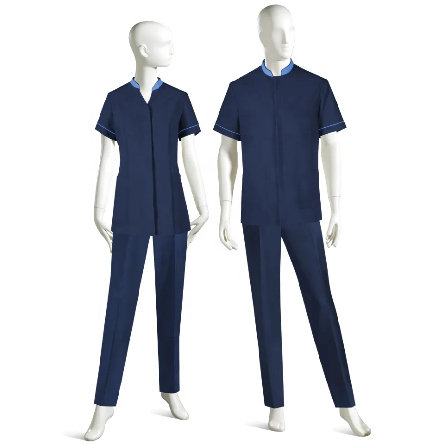 Custom Unisex Hotel Cleaning Uniforms Design Blue And White Color ...