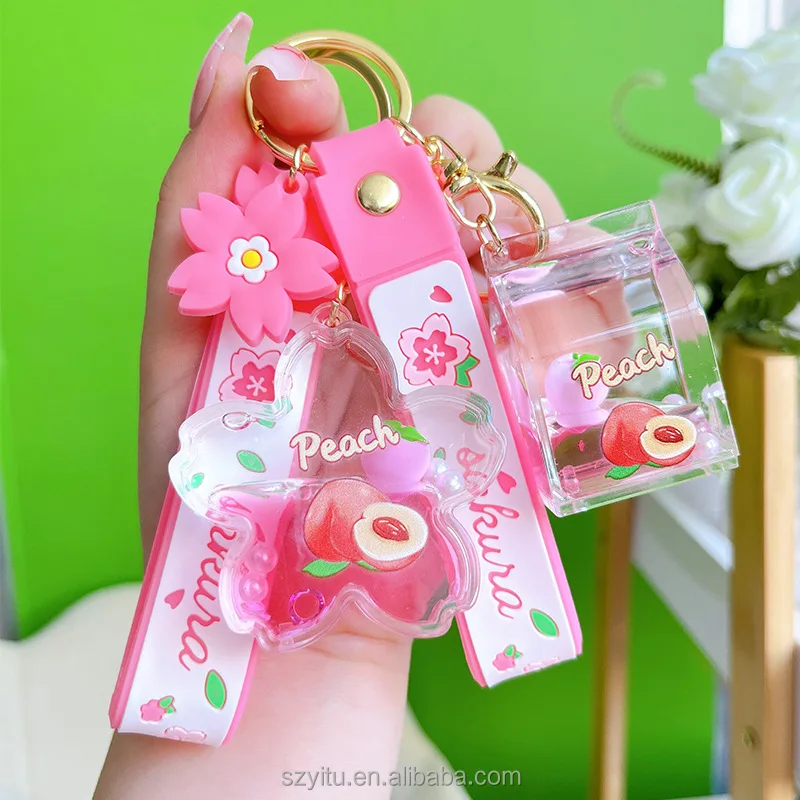 2022 Creative Cute Oil Floating Liquid Keychain Keyring Acrylic ...