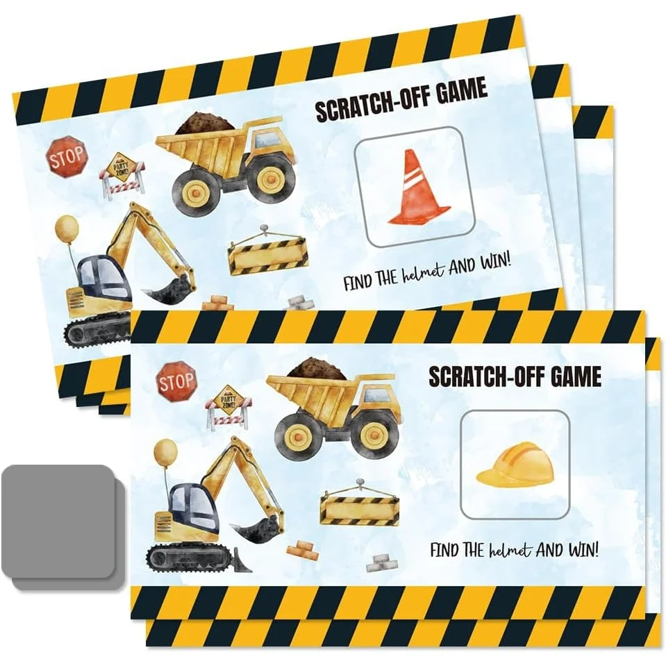 Construction Theme Scratch off Game Cards, Funny Excavator Dump Truck ...