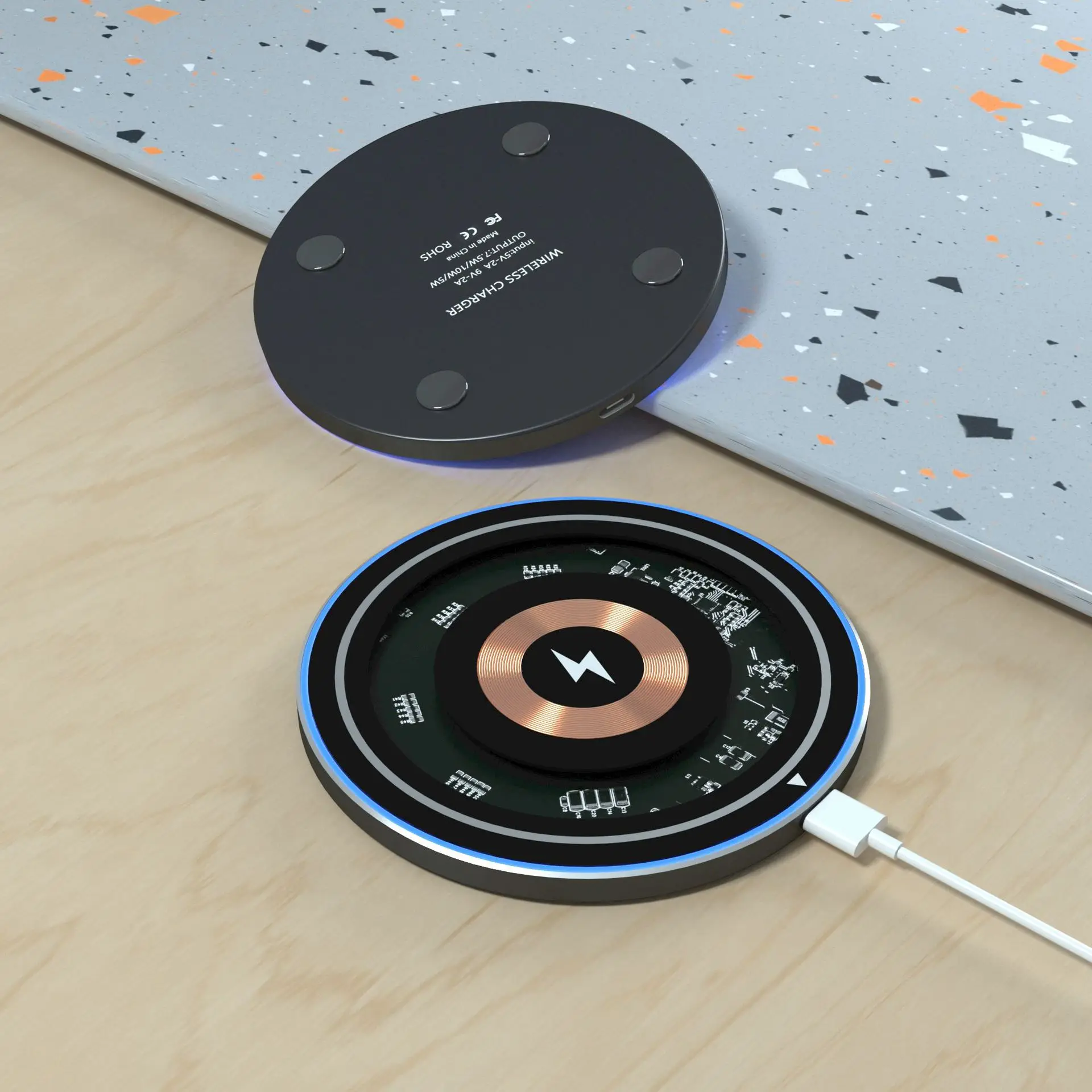 15w Fast Charging Disc Transparent Desktop Wireless Charger For Android ...