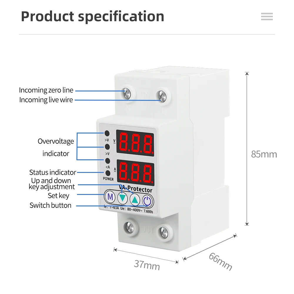 Din Rail Dual Display Adjustable Voltage Protector - ROEY