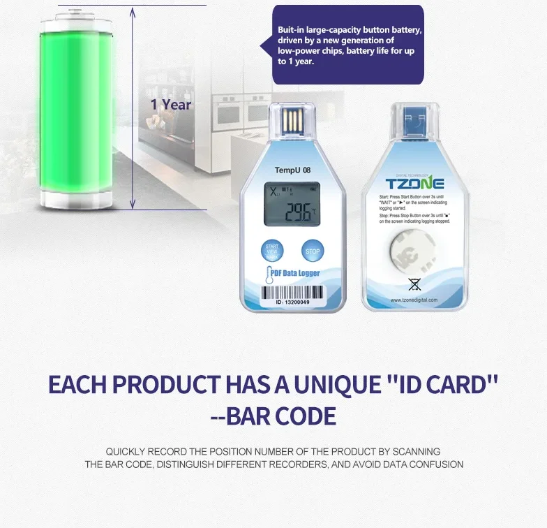 Tempu08 Disposable Temperature Data Logger Recorder Cold Chain Pdf Usb ...
