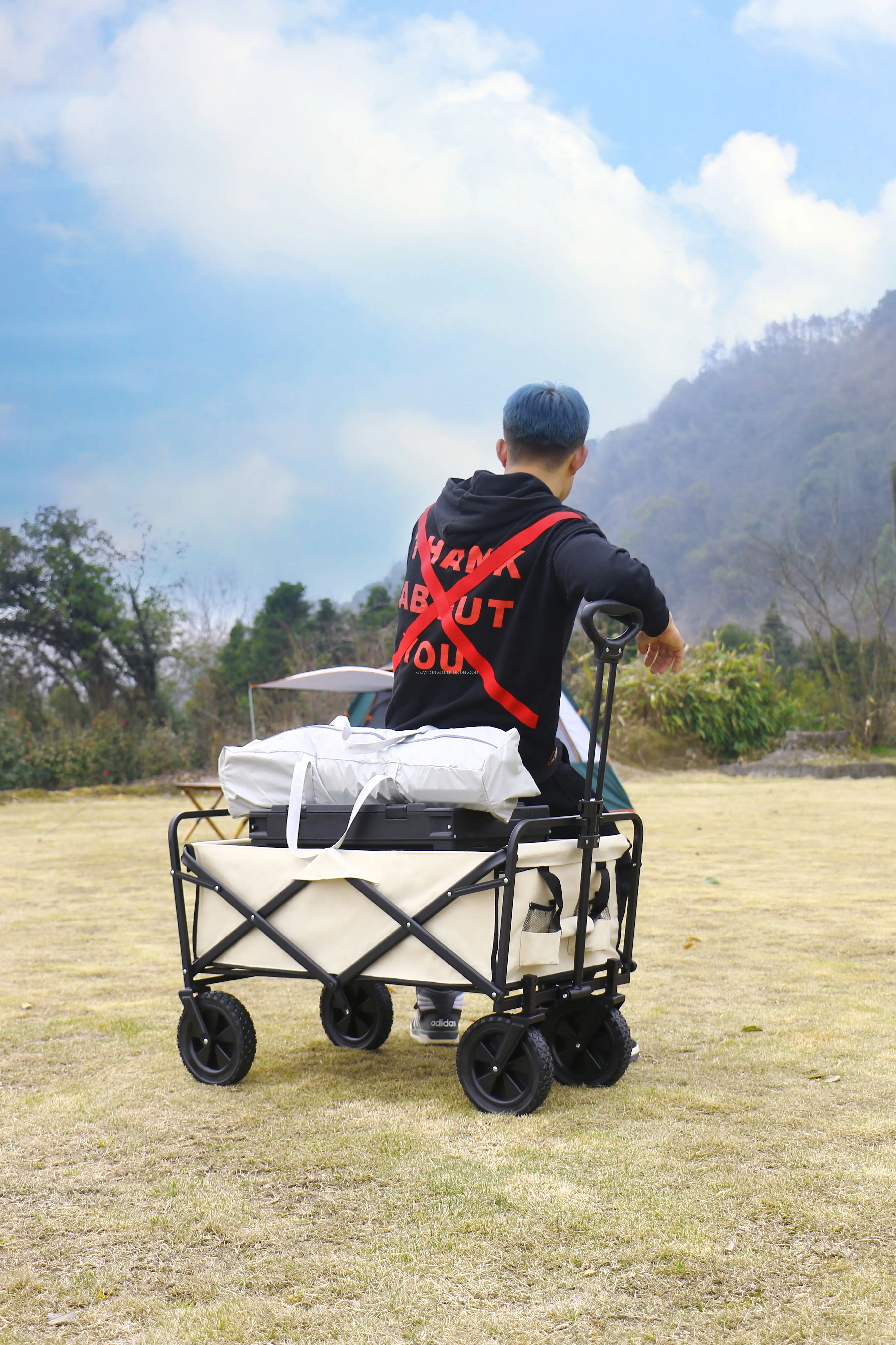 EAYNON Beach Utility Cart Beach Camping Trolley Wagon Collapsible ...