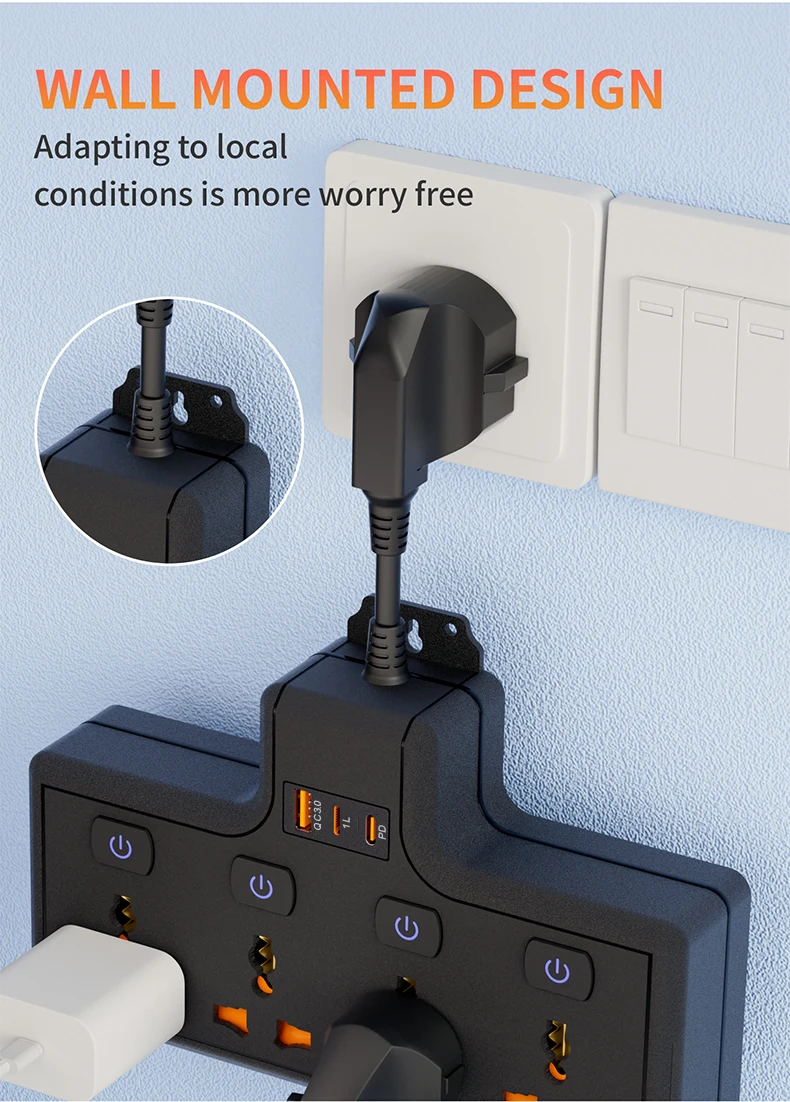 Universal Power Socket Extension Multi Plug Outlet Surge Protector with ...