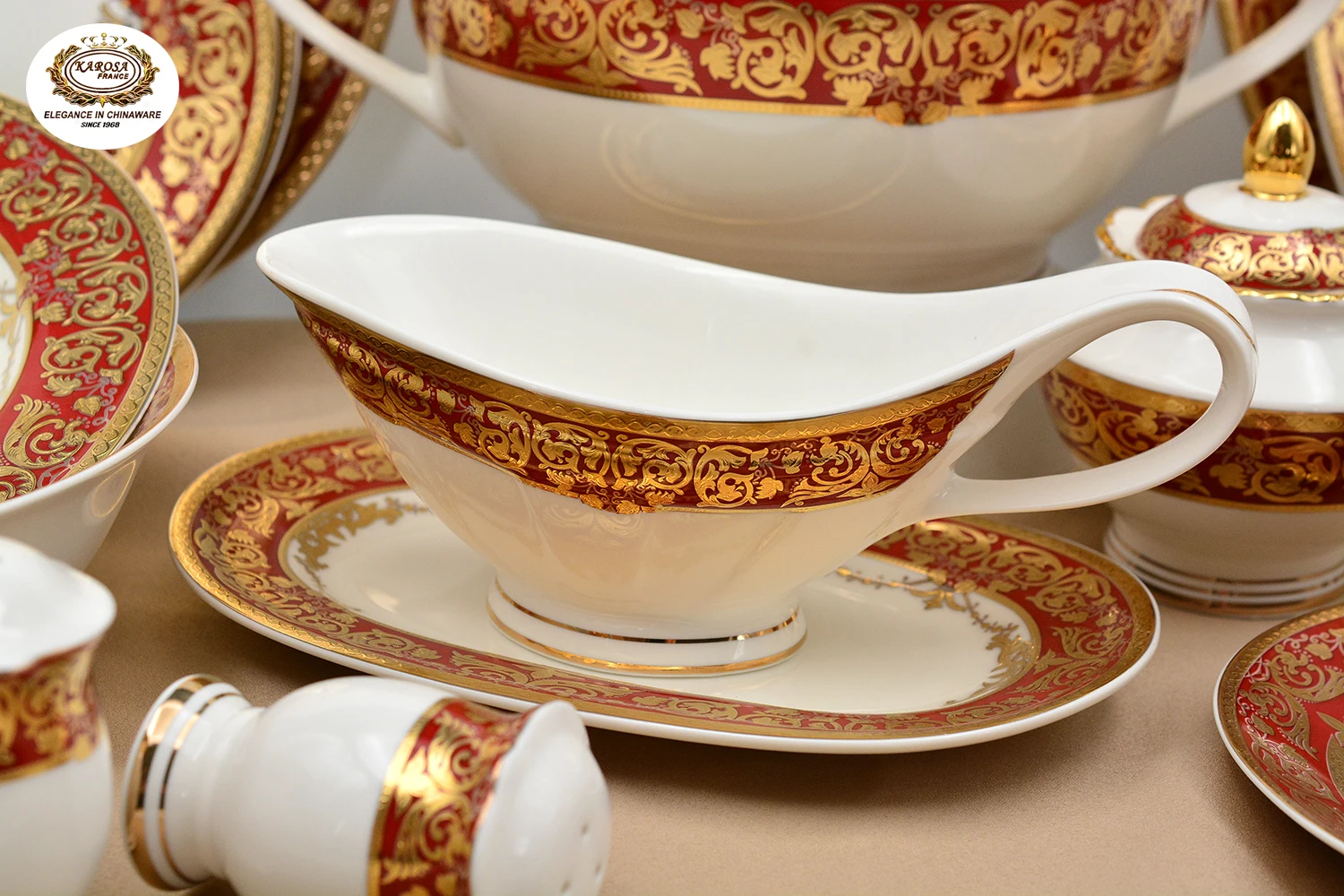 Royal Style Embossed Real Gold Dinnerware Set for 12 - Luxury Bone ...