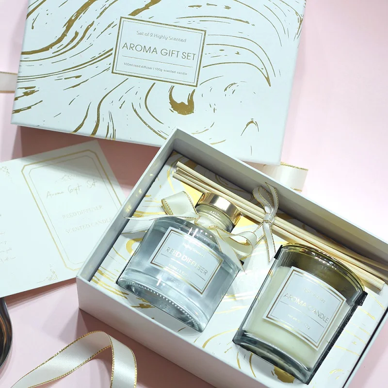 Platinum Gift Box: 100ml Round Bottle Reed Diffuser+150g Scented Candle ...