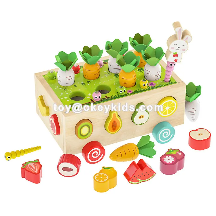 Kids Educational Multifunctional Shape Sorting Wooden Pull Radish Toy ...