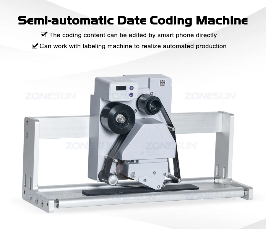 ZONESUN Semi-automatic Intelligent Date Coder Batch Production Number Printing Date Coding ...