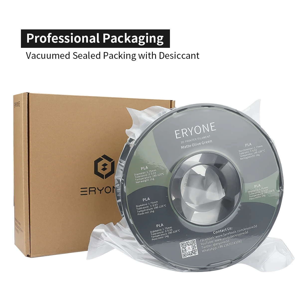 Eryone Matte Pla Filament Oliver Green Color 1.75mm +- 0.03mm Dull ...
