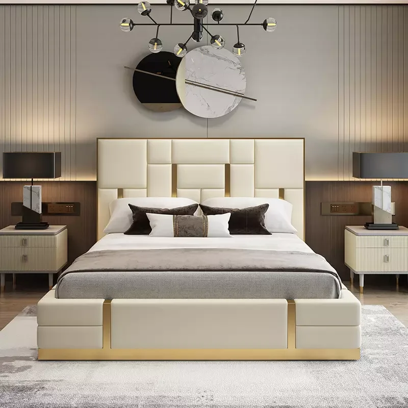 Luxury High End Bed Modern Classic Genuine Leather Bed Fashionable ...