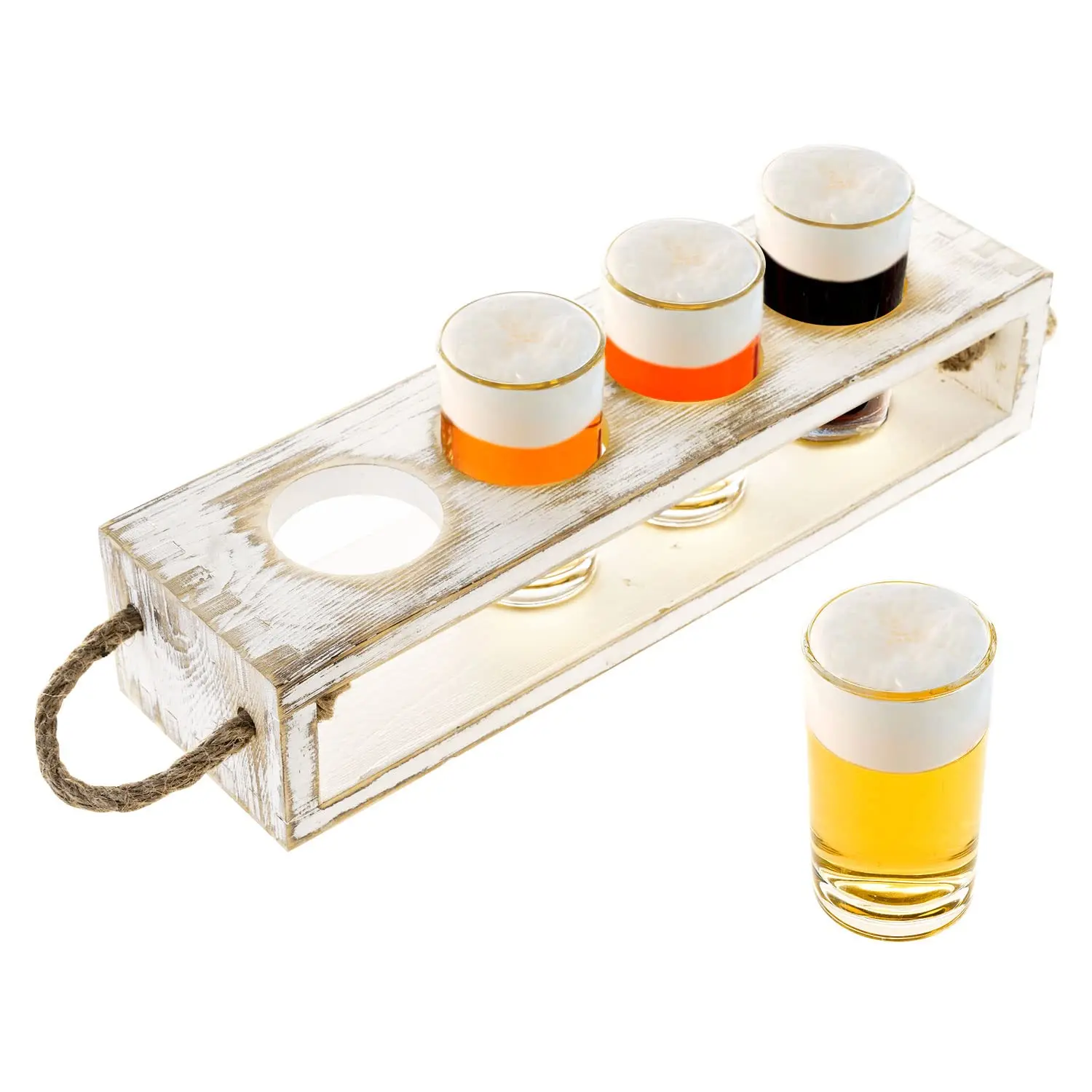 Beer Glass Sampler Set With Torched Wood Tray Serving Board And ...