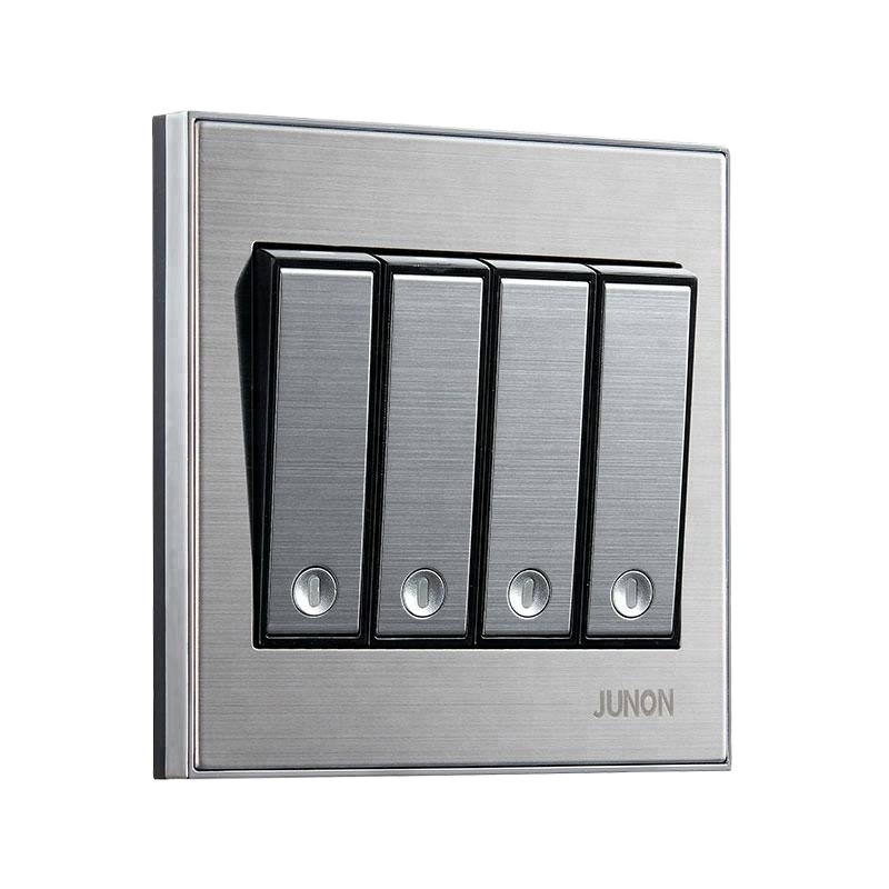 Stainless Switch Socket 86 Type 4 Gang 1 Way Electrical Wall Switch ...