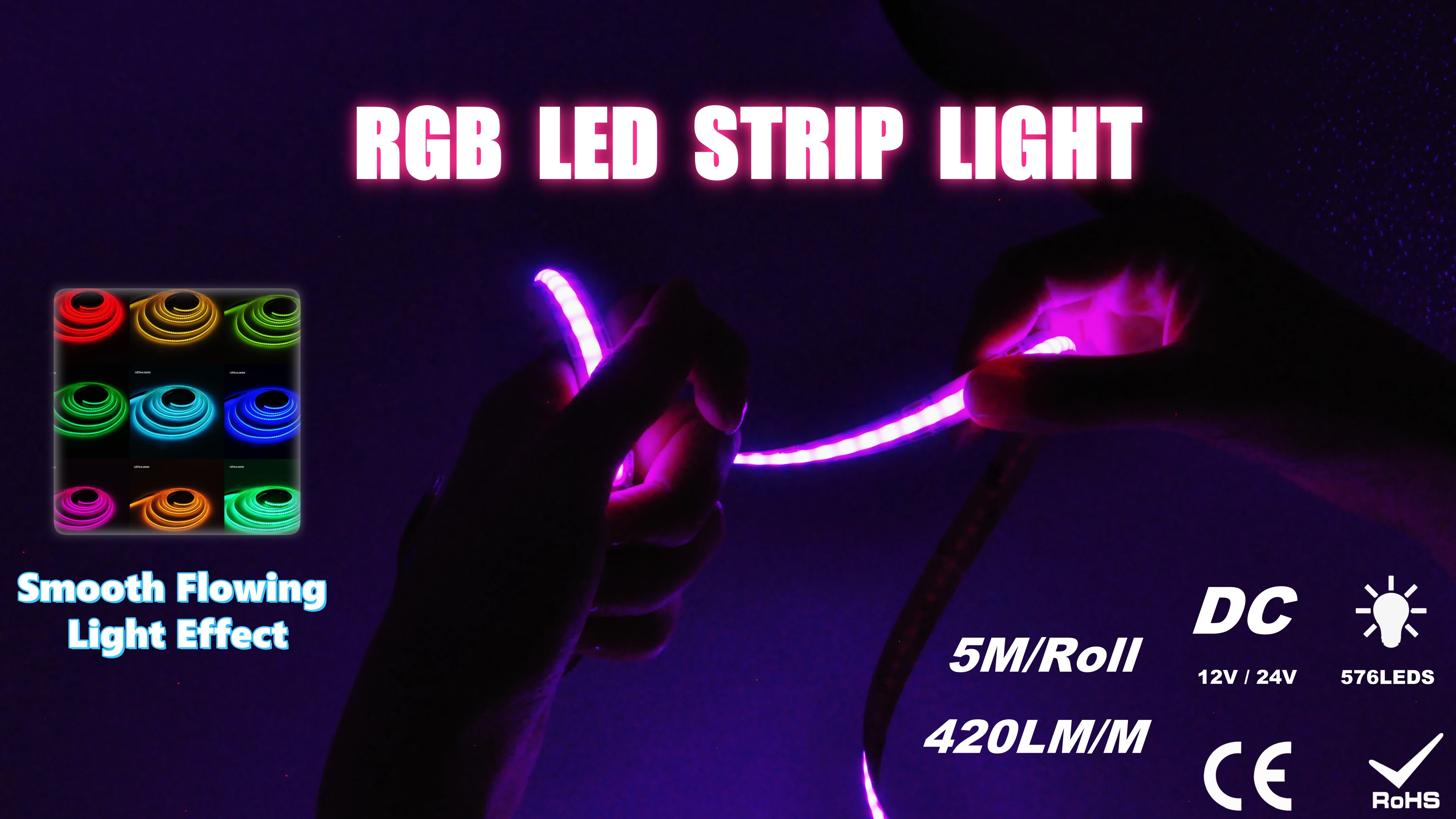 LEDBuilders Cob Rgb Led Strip Light 15w High Quality 3M 9495LE Tape ...