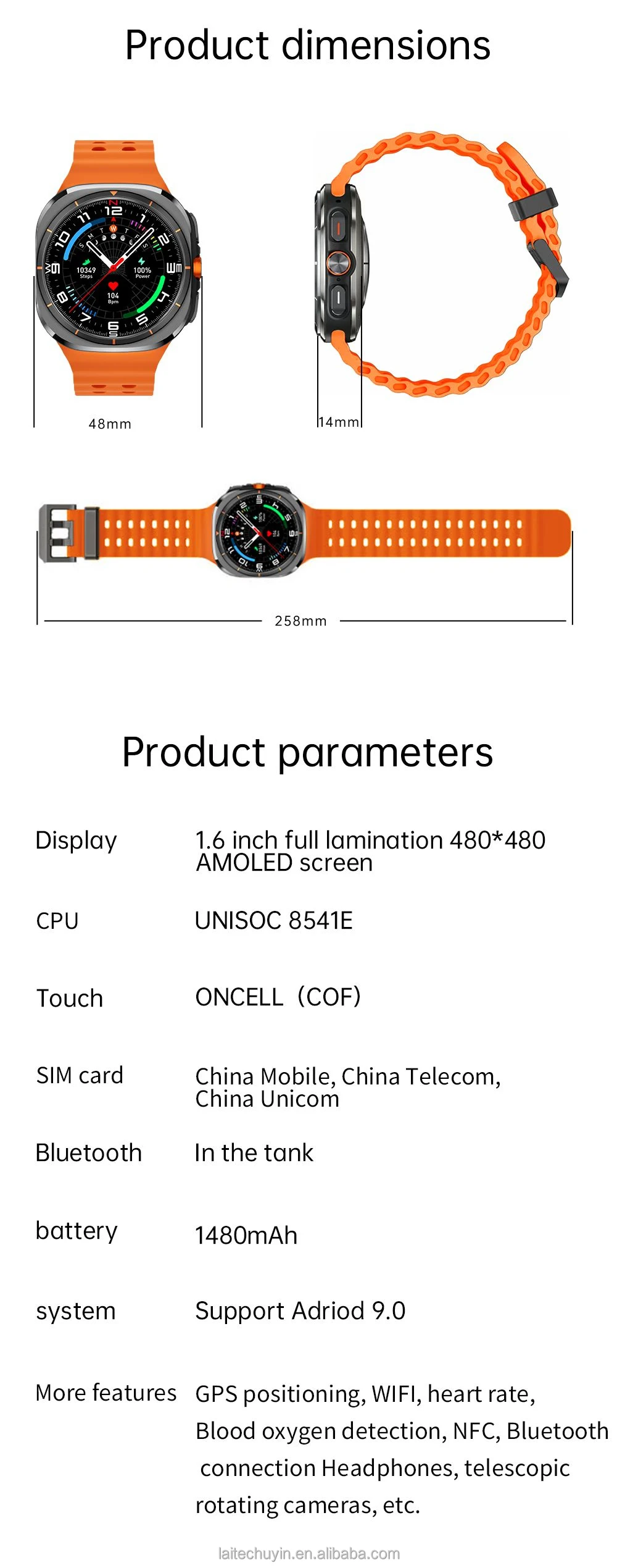 U8 Ultra AMOLED 4G Smart Watch for Men & Women with GPS & Dual Camera